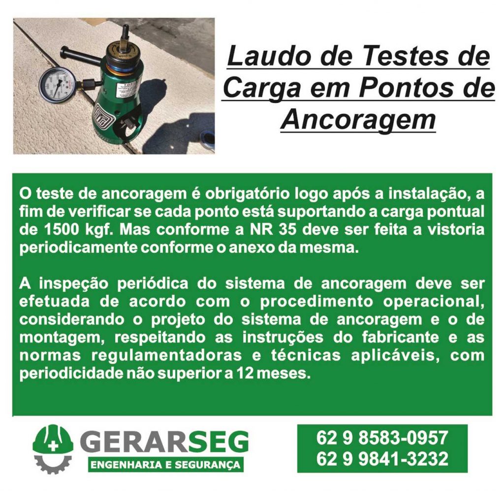 Laudo de Testes de Carga em Pontos de Ancoragem – GERARSEG